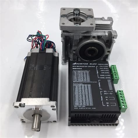 2ph 60Nm Stepper Motor Nema23 L112mm Worm Gearbox Ratio 20 1 DC24 50V Stepper Driver CNC Router