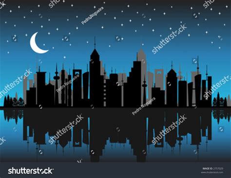 Silhouette Buildings City Skyline By Night Stock Vector Royalty Free