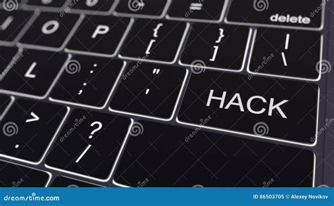 Black Computer Keyboard And Glowing Hack Key Conceptual D Rendering Stock Image Image Of