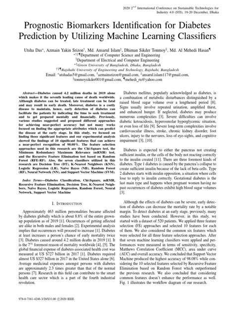 Prognostic Biomarkers Identification For Diabetes Prediction By