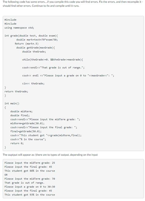 Solved The Following Code Has Some Errorsif You Compile