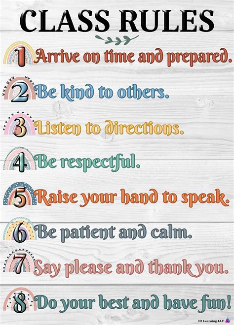 Boho Rainbow Class Rules Poster Size 14x195 In For Back To School Classroom Decorations Boho Rainbow Class Rules Poster Size 14x195 In For Back To School Classroom Decorations