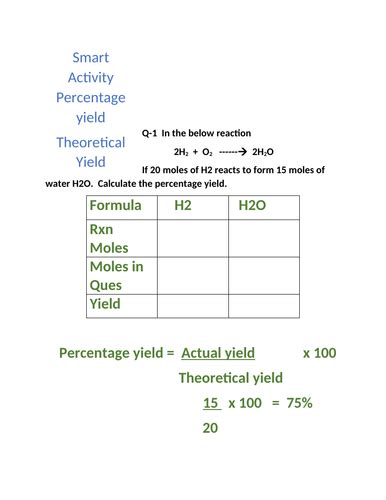 Percentage Yield Interactive Ppt Lesson With Performance Smart Task Ibdp As Level Igscse