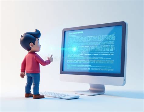 3d Cartoon Boy Interacting With Computer Code On Screen Stock Illustration Illustration Of