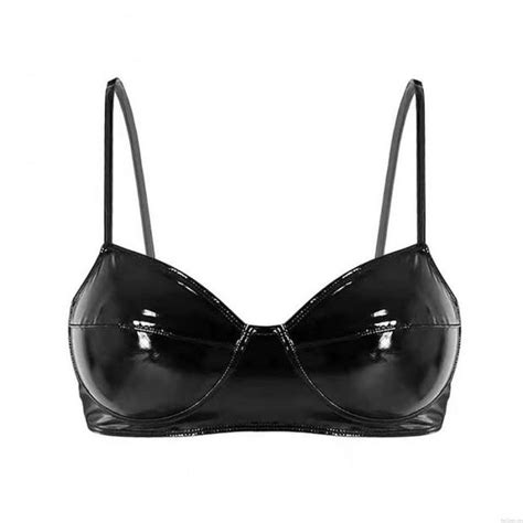 Sexy Highlight Patent Leather Strap Bra Backless Camisole Bustier Bralette For Women Lingerie