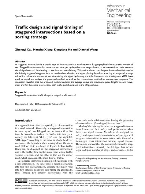 Pdf Traffic Design And Signal Timing Of Staggered Intersections Based
