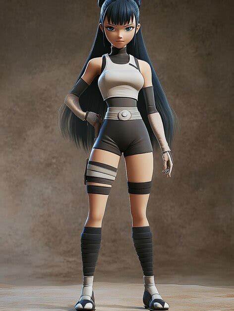 3d Cartoon Character Of Hinata Hyuga In Her Later Shippuden Outfit