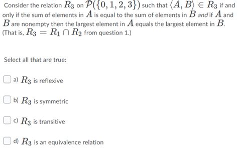 Solved Consider The Relation R3 On P 0 1 2 3 Such That Chegg Com