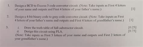 Solved 1 Design A BCD To Excess 3 Code Converter Circuit Chegg