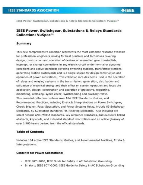 Ieee Power Switchgear Substations And Relays Standards Collection Ieee Power Switchgear Substations And Relays Standards Collection