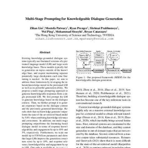 Multi Stage Prompting For Knowledgeable Dialogue Generation Acl Anthology