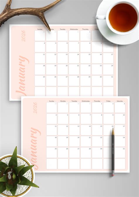 Download Printable Colored Pink Monthly Calendar Pdf