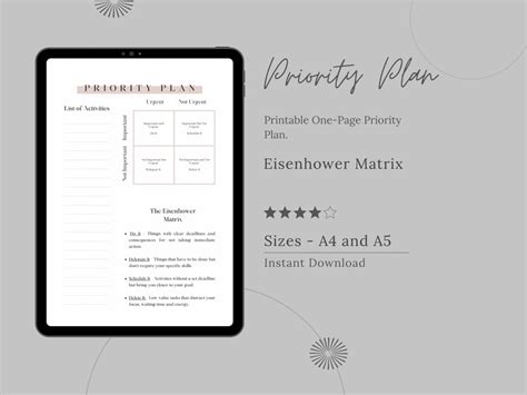 Eisenhower Matrix Printable Priority Planner Productivity Planner Two Page Pdf Etsy