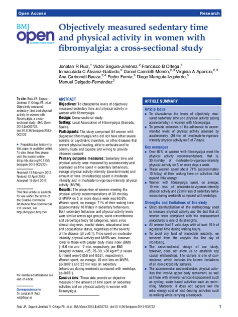 Pdf Objectively Measured Sedentary Time And Physical Activity In Women With Fibromyalgia A