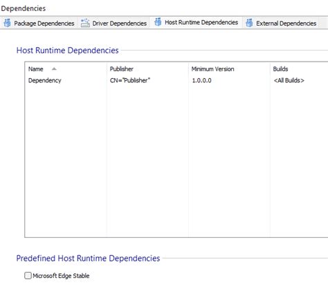 Host Runtime Dependencies Tab