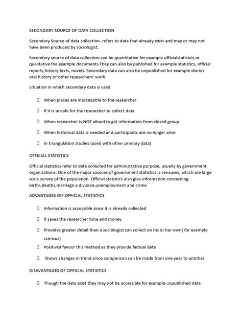 Secondary Source Of Data Collection Notes Pdf Data Official