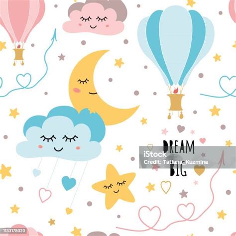 만화 표지판으로 만든 사랑 스러운 유치 배경 별 구름 달에 어 발 롱 벡터 패턴 0명에 대한 스톡 벡터 아트 및 기타 이미지 0명 개념 개념과 주제 Istock