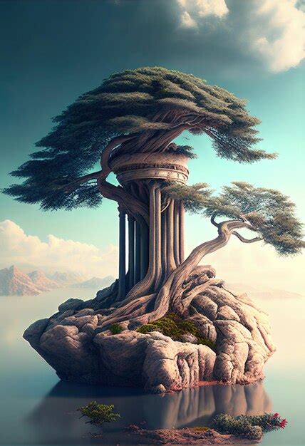Premium Photo A Tree With A Column On It Is In The Middle Of A Picture