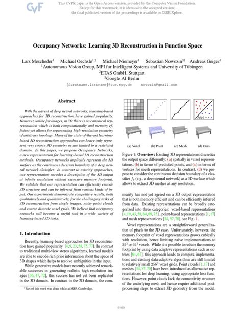 Mescheder Occupancy Networks Learning 3d Reconstruction In Function Space Cvpr 2019 Paper Pdf