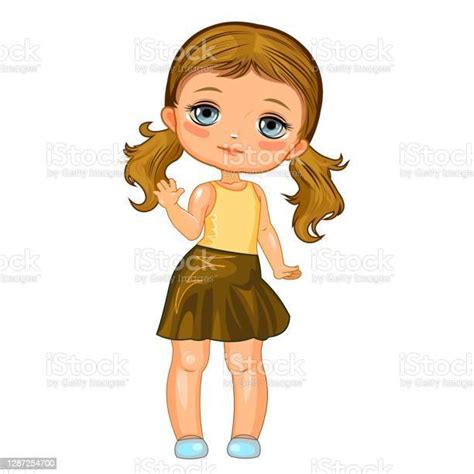 치마에 귀여운 어린 소녀 좋은 분위기에서 쾌활한 재미있는 아이 흰색 배경의 격리된 개체입니다 어린 아기 만화 플랫 스타일 벡터 T 셔츠에 대한 스톡 벡터 아트 및 기타