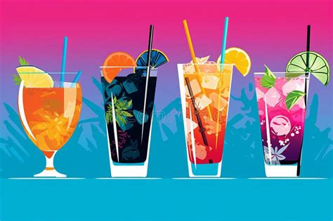 Variety Of Cocktails Pop Art Style Illustration Generative Ai Stock