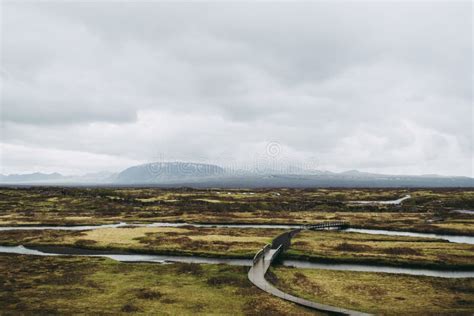 Cold Bleak Landscapes Of Thingvellir National Park In Iceland In Spring