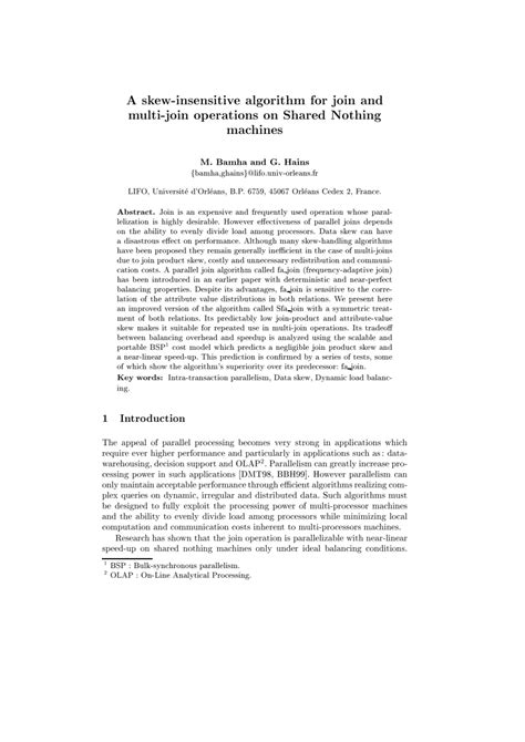 Pdf A Skew Insensitive Algorithm For Join And Multi Join Operations