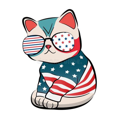 Cute Cartoon Patriotic Cat Independence Day Vector Illustration