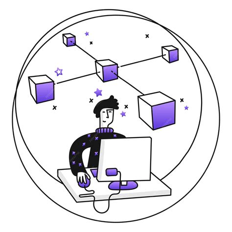 Premium Vector Vector Illustration Of A Man Working On A Computer In The Blockchain