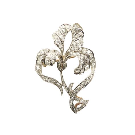 Antique French Diamond Gold And Platinum Brooch Of An Iris Lisa