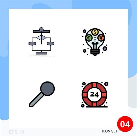 Stock Vector Icon Pack Of 4 Line Signs And Symbols For Algorithm Map Diagram Profit Marker