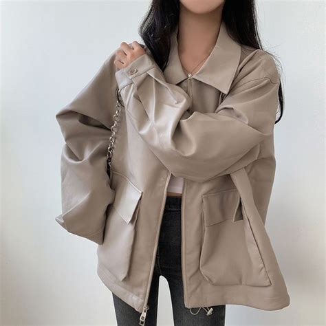 위드더윈드 남녀공용오버핏 투웨이 지퍼 포인트~ 카라넥 빅포켓 스트링 레더 라이더 가죽 자켓 점퍼위드더윈드 위시버킷