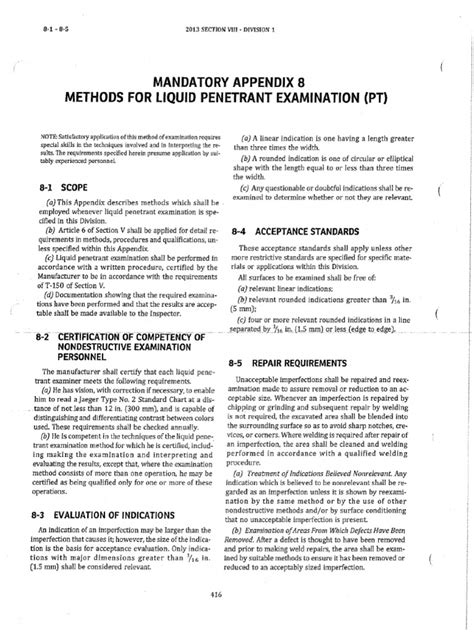 Appendix 8 Methods For Liquid Penetrant Examination Pdf
