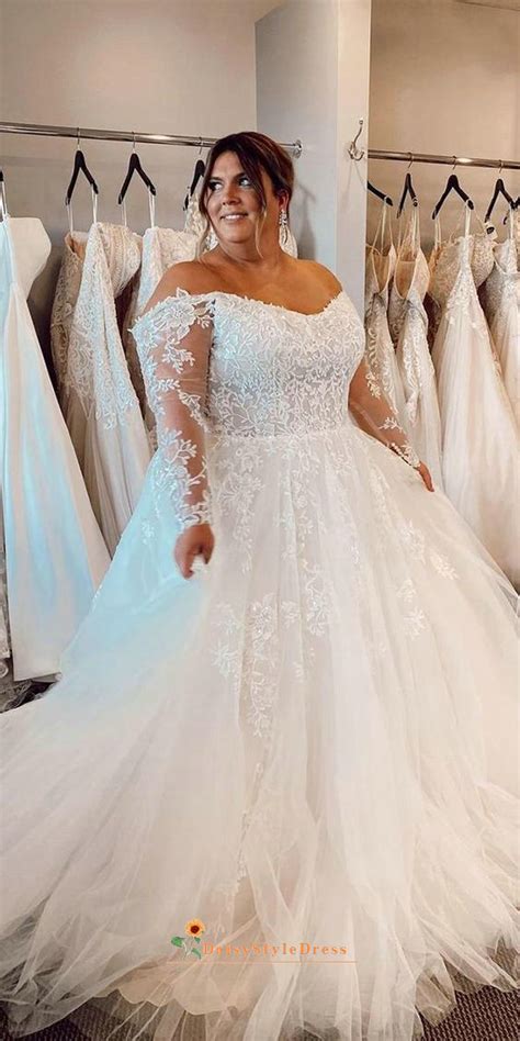 Sexy Off Shoulder Long Sleeve Plus Size Wedding Dress Daisystyledress