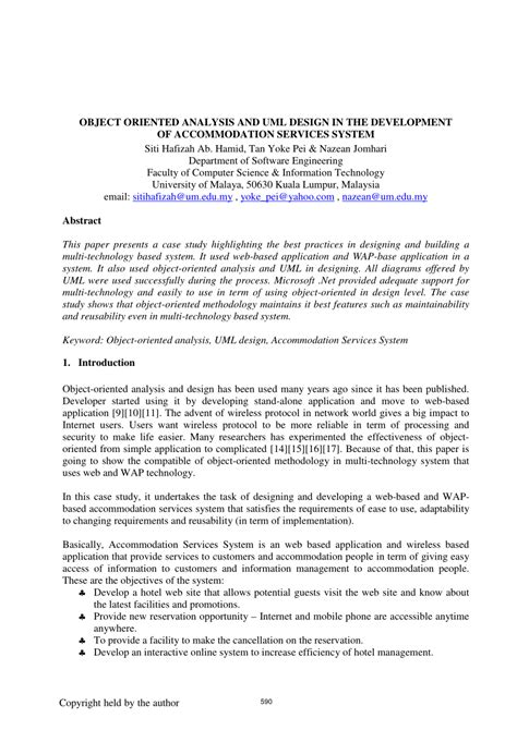 Pdf Object Oriented Analysis And Uml Design In The Development Of Accommodation Services System
