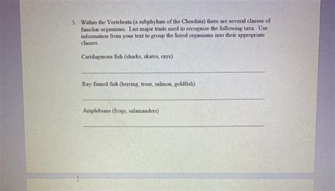 Solved 5 Within The Vertebrata A Subphylum Of The