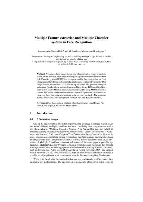 Pdf Multiple Feature Extraction And Multiple Classifier Systems In Face Recognition