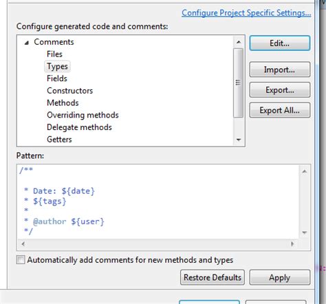 Set Javadoc Template For Type In Intellij Stack Overflow