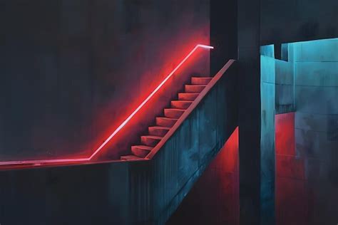 Premium Photo Staircase With Red Neon Light In The Dark