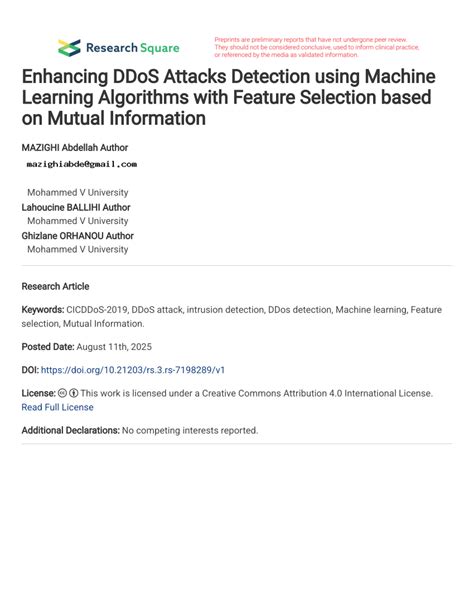 Pdf Enhancing Ddos Attacks Detection Using Machine Learning