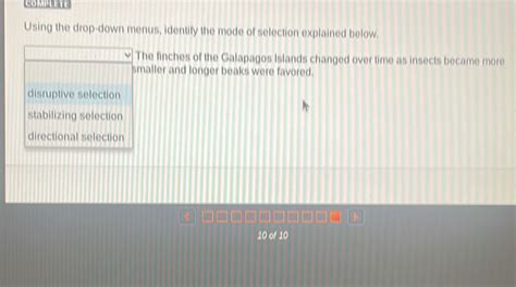 Complete Using The Drop Down Menus Identify The Mode Of Selection Explained Below Square