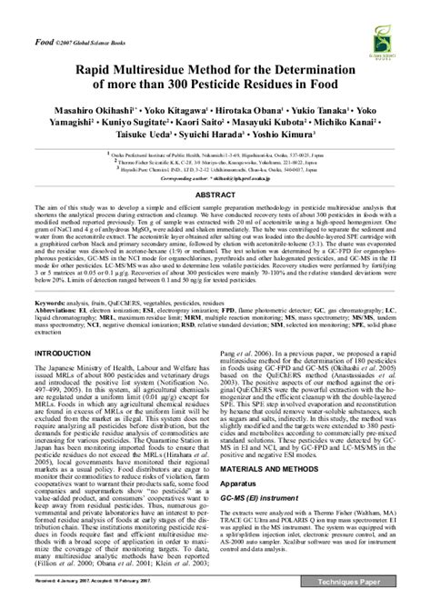 Rapid Multiresidue Method For The Determination Of More Than 300 Pesticide Residues In Food