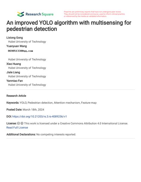 Pdf An Improved Yolo Algorithm With Multisensing For Pedestrian Detection