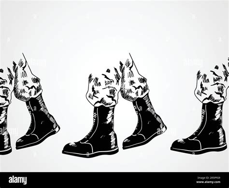 Sketch Illustration Of Army Boots Lined Up Marching Invasion War