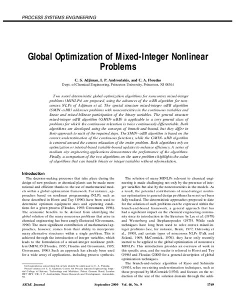 Pdf Global Optimization Of Mixed Integer Nonlinear Problems