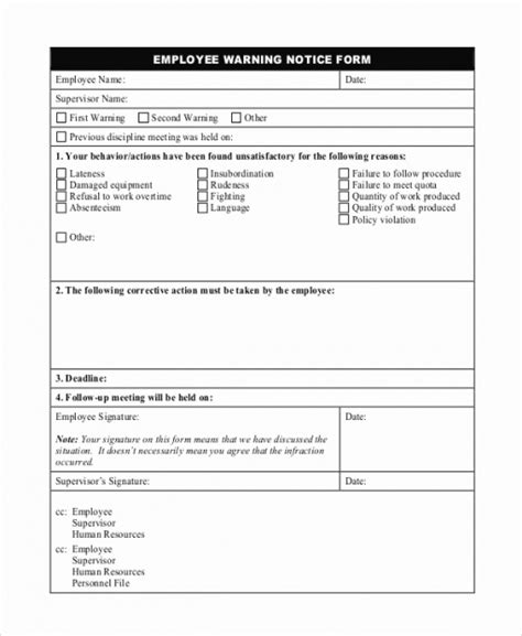 Free Template For Employee Warning Notice Excel Sample Tacitproject