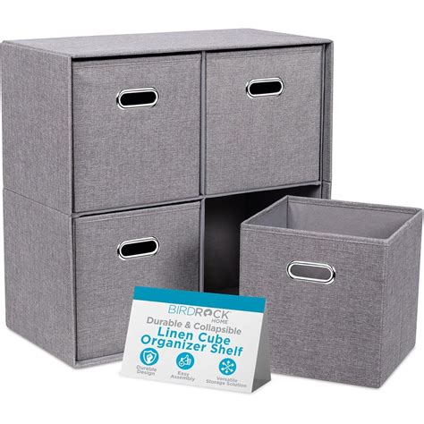 Qhsp Linen Cube Organizer Shelf With 4 Storage Bins Durable
