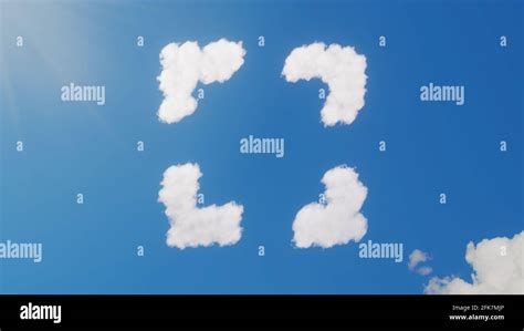3d Rendering Of White Fluffy Clouds In Shape Of Symbol Of Expand Frame Marks On Blue Sky With