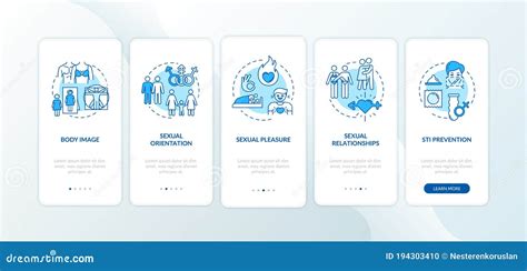 Sexual Relationship Blue Onboarding Mobile App Page Screen With Concepts Stock Vector