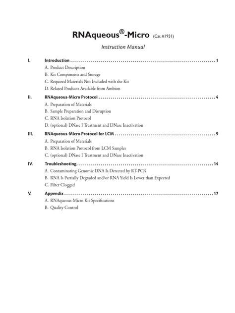 Rnaqueous Micro Instruction Manual Pdf Polymerase Chain Reaction